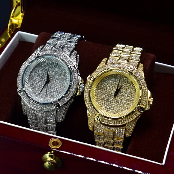 Accessories | Full Iced Out Gold White Gold Pt Luxury Watch | Poshmark